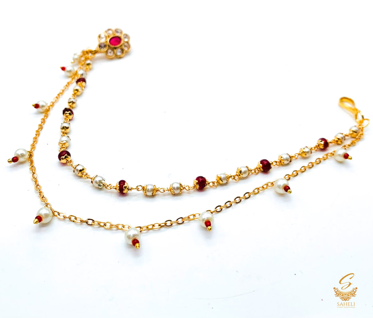 Maroon Polki Stone With Pearl Work Mini Nose Ring Nath– Saheli Ethnic Indian Wear