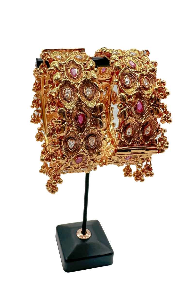 Gold plated Polki Stone work with Latkan beautiful designDesigner Kade ...