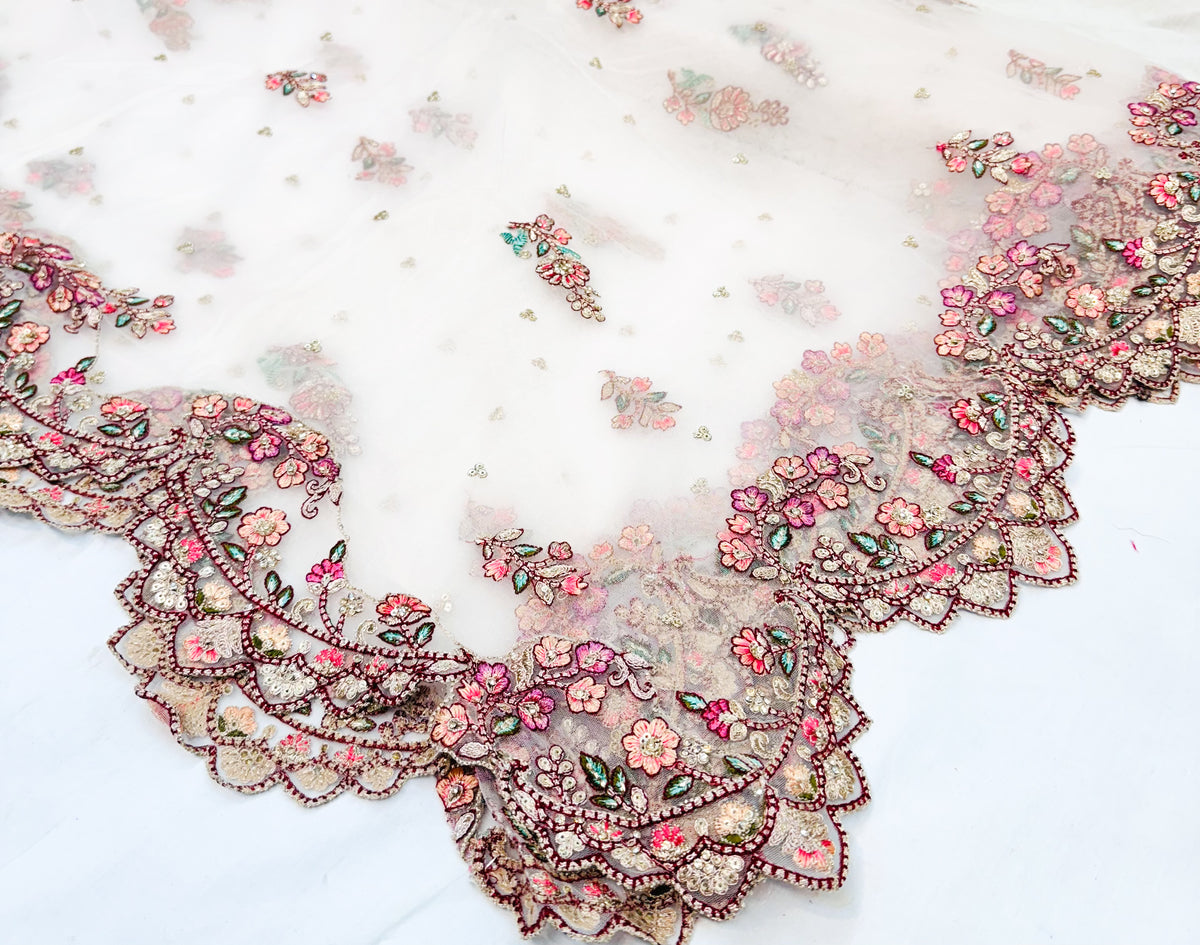 Organza Silk based hand work sequined with stones work multicolored em ...