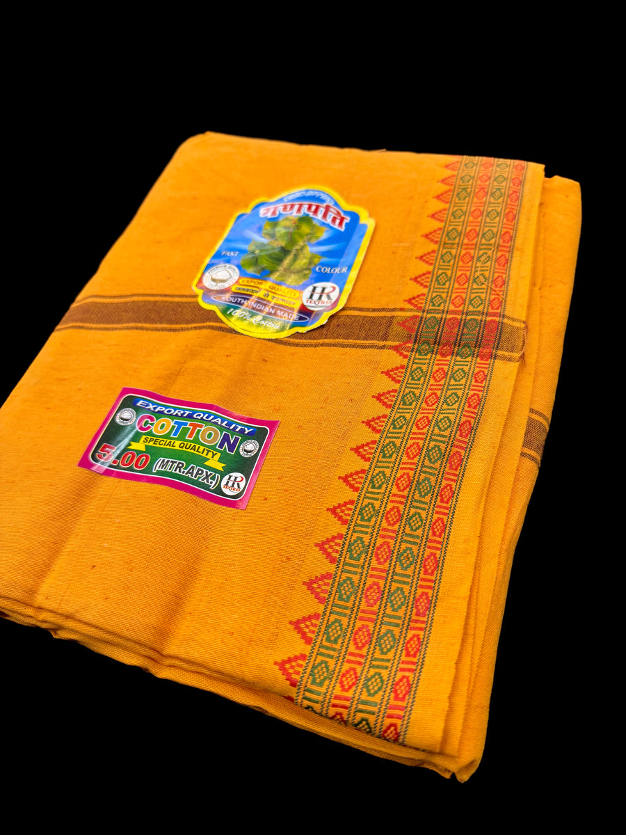 Kesari Colour cotton based apx 5 meter Dhoti– Saheli Ethnic Indian Wear
