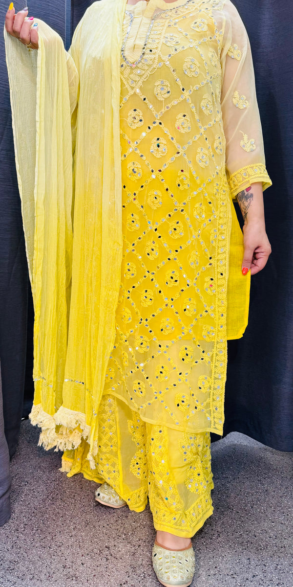 Georgette based chikankari work with Mirror work Kurti with pure georg ...