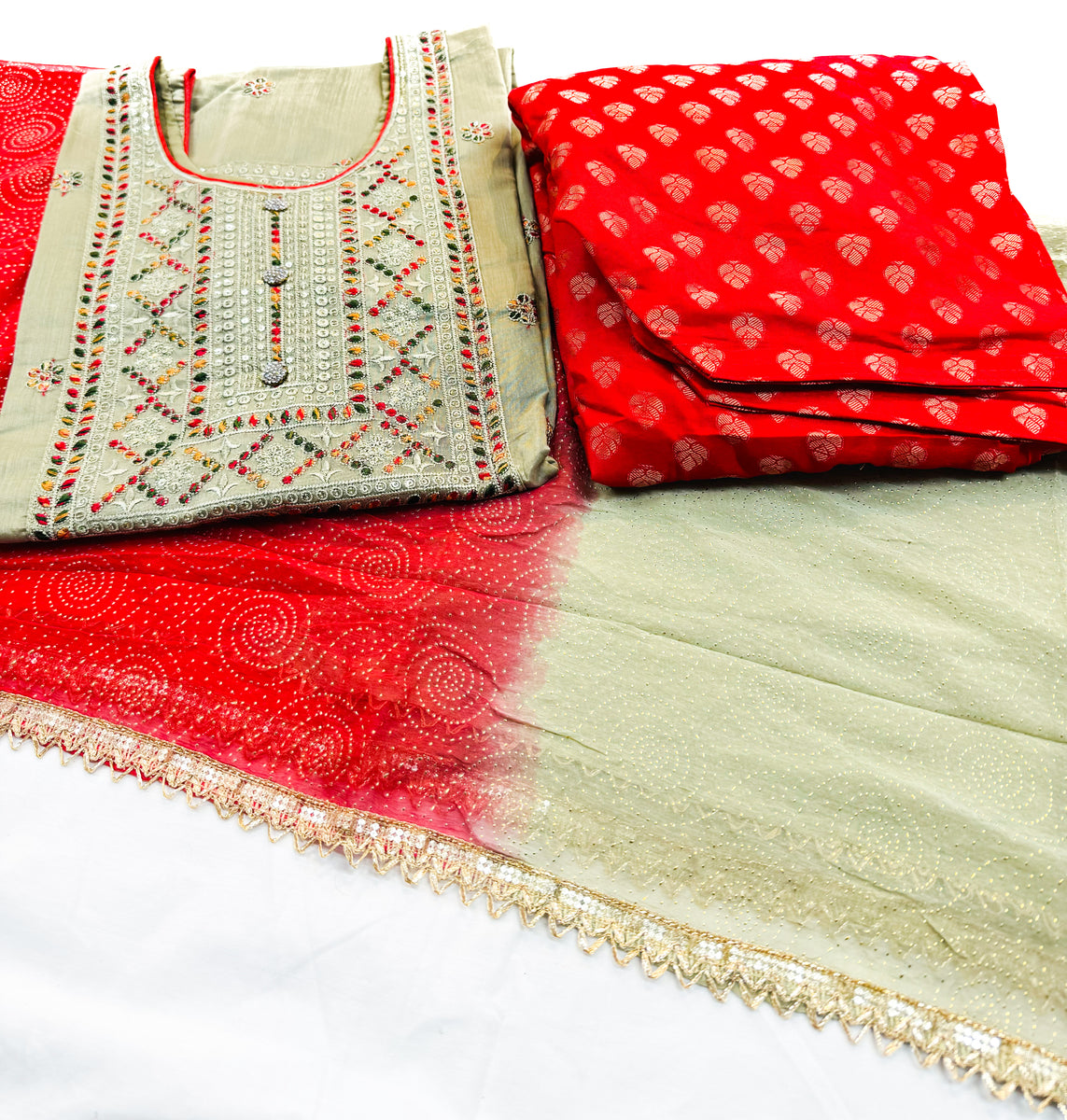 Silk based embroidery & sequined work designer kameez with brocade sil ...