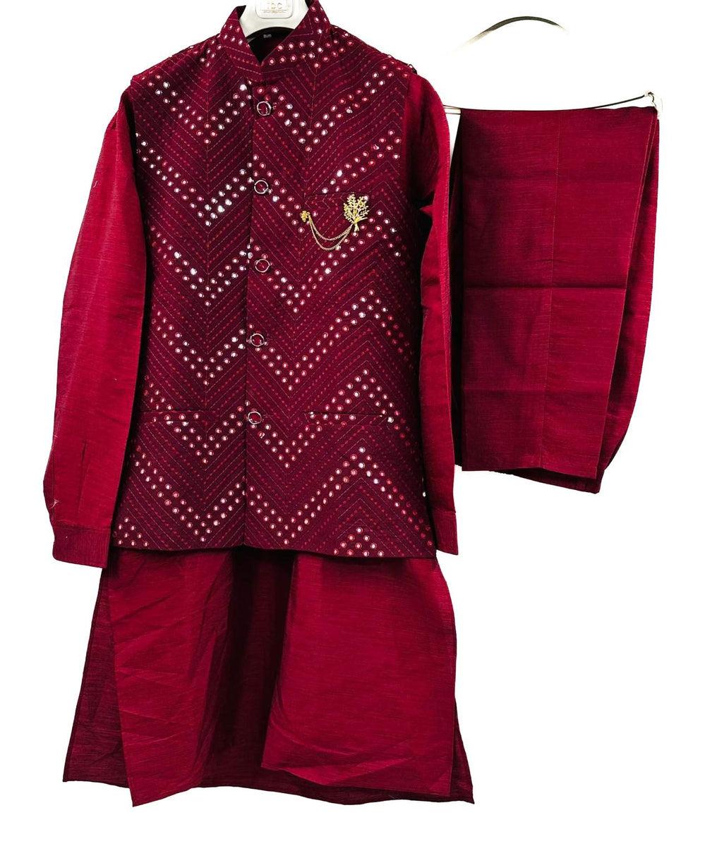 Mirror work Jacket with Raw Silk based Kurta & Pents– Saheli Ethnic ...