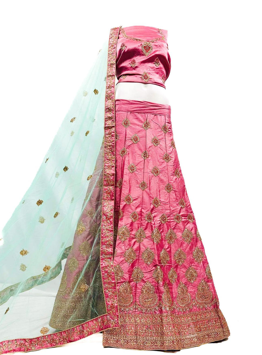 Silk based embroidery work with stone work lehnga & netting dupatta ...