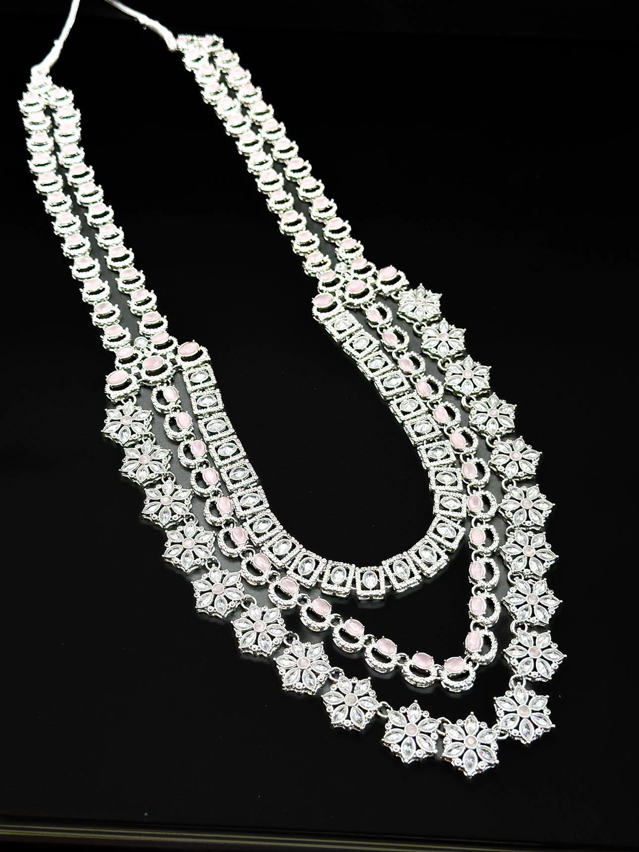 Silver AD Stones with Pearls beautiful Bridal Necklace Set– Saheli ...