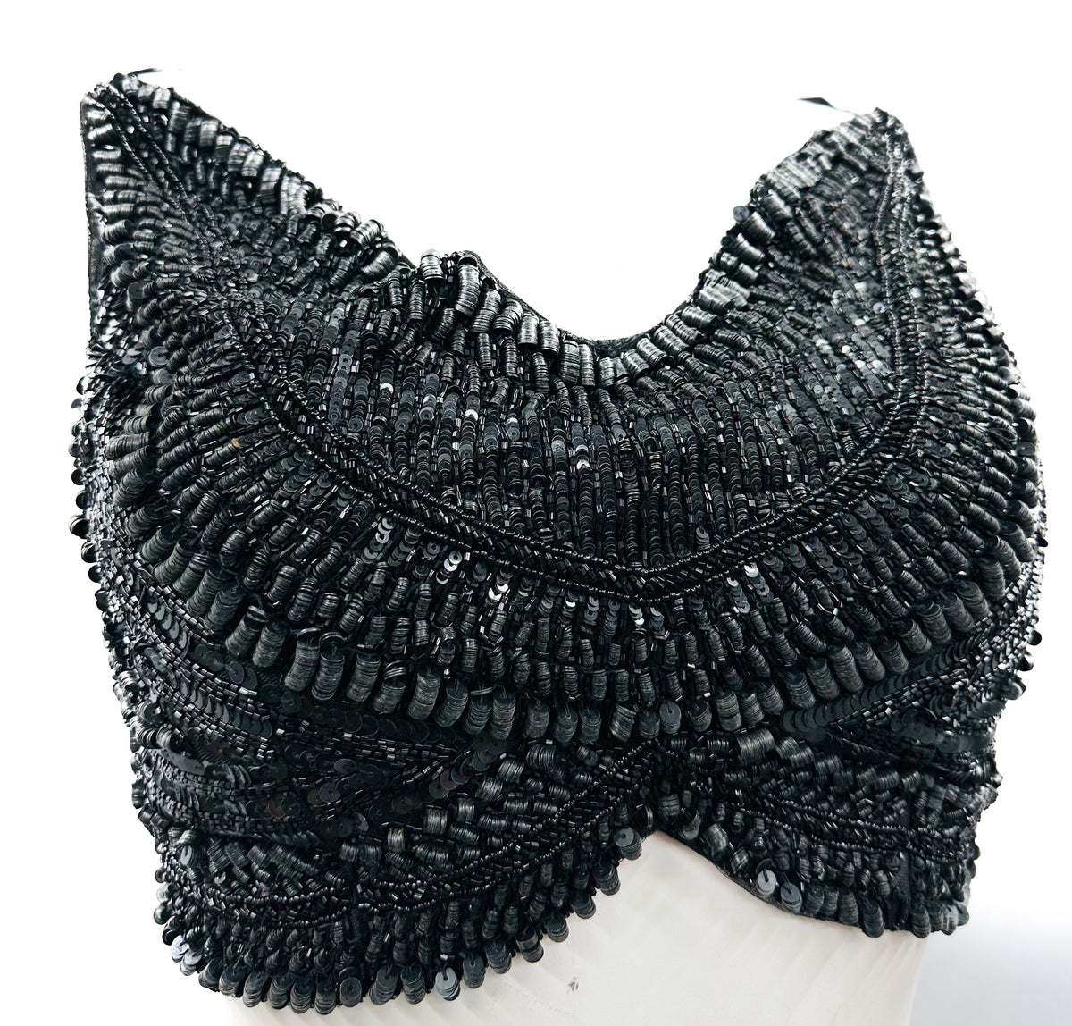 Designer cocktail crop top with handwork in black sequinned princess b ...