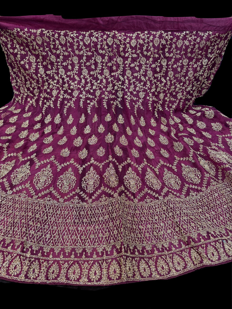 Wine Purple color Netting based full of sequined work multiflared beau ...