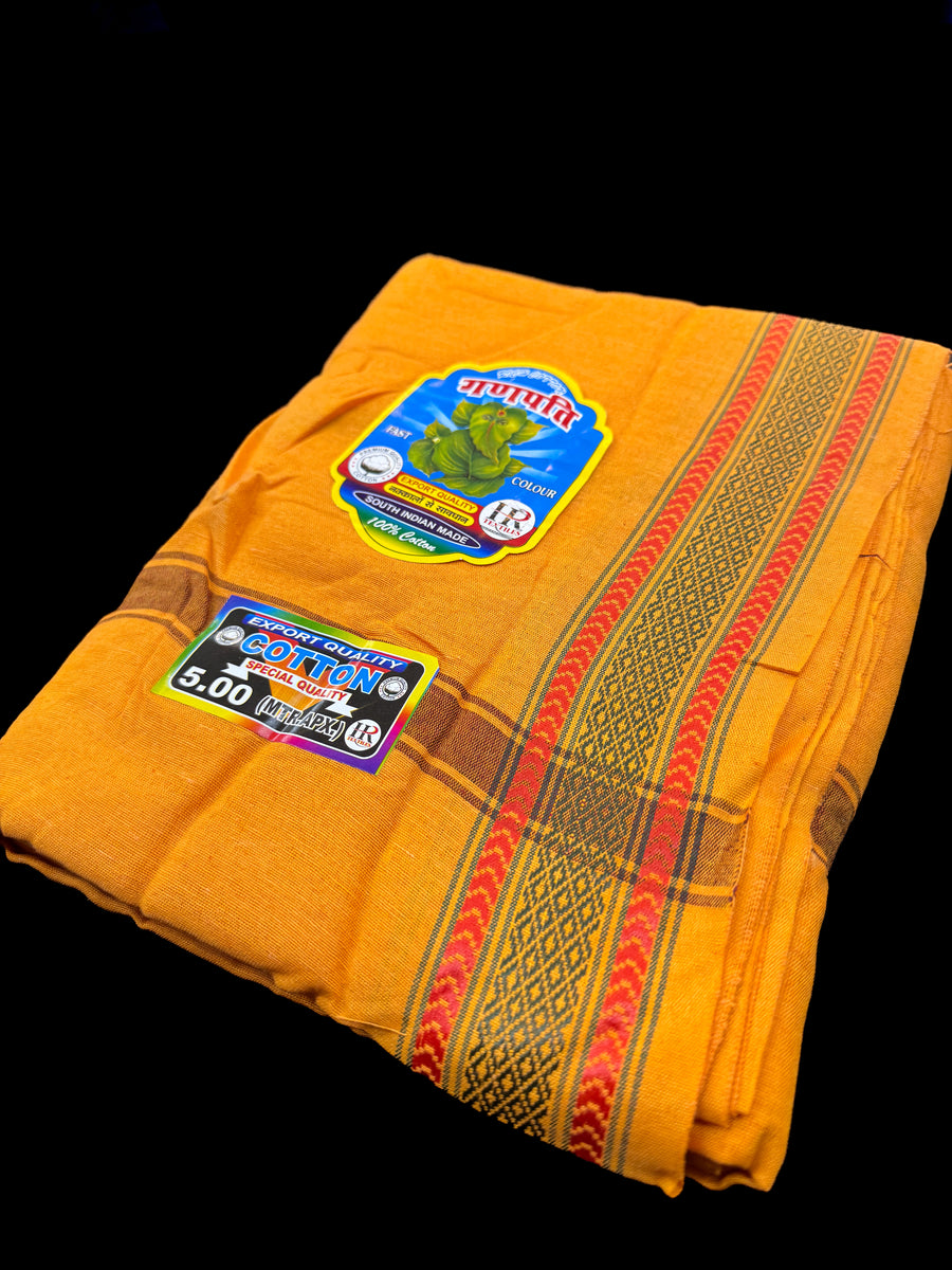 Kesari Colour cotton based apx 5 meter Dhoti– Saheli Ethnic Indian Wear
