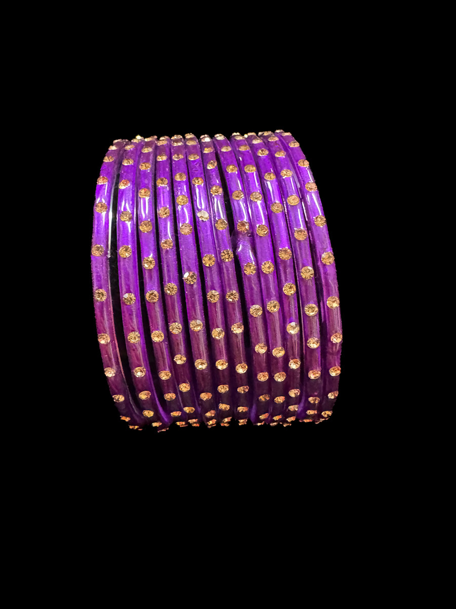 Purple color with stone work beautiful Glass Bangles (1 Dozen in 1 pac ...