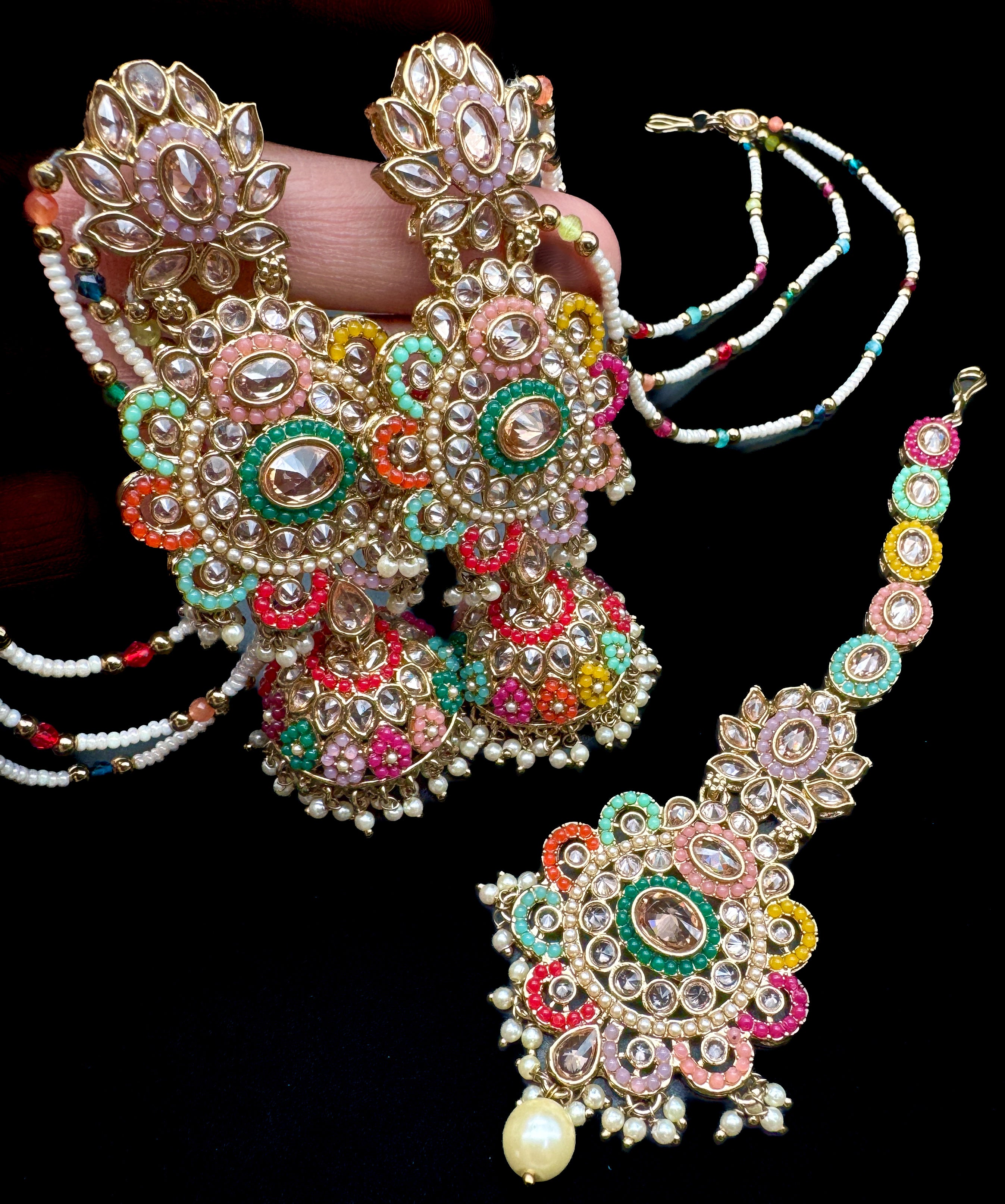 Original Polki with multicoloured beautiful pearls heavy Jhumka Earrin ...