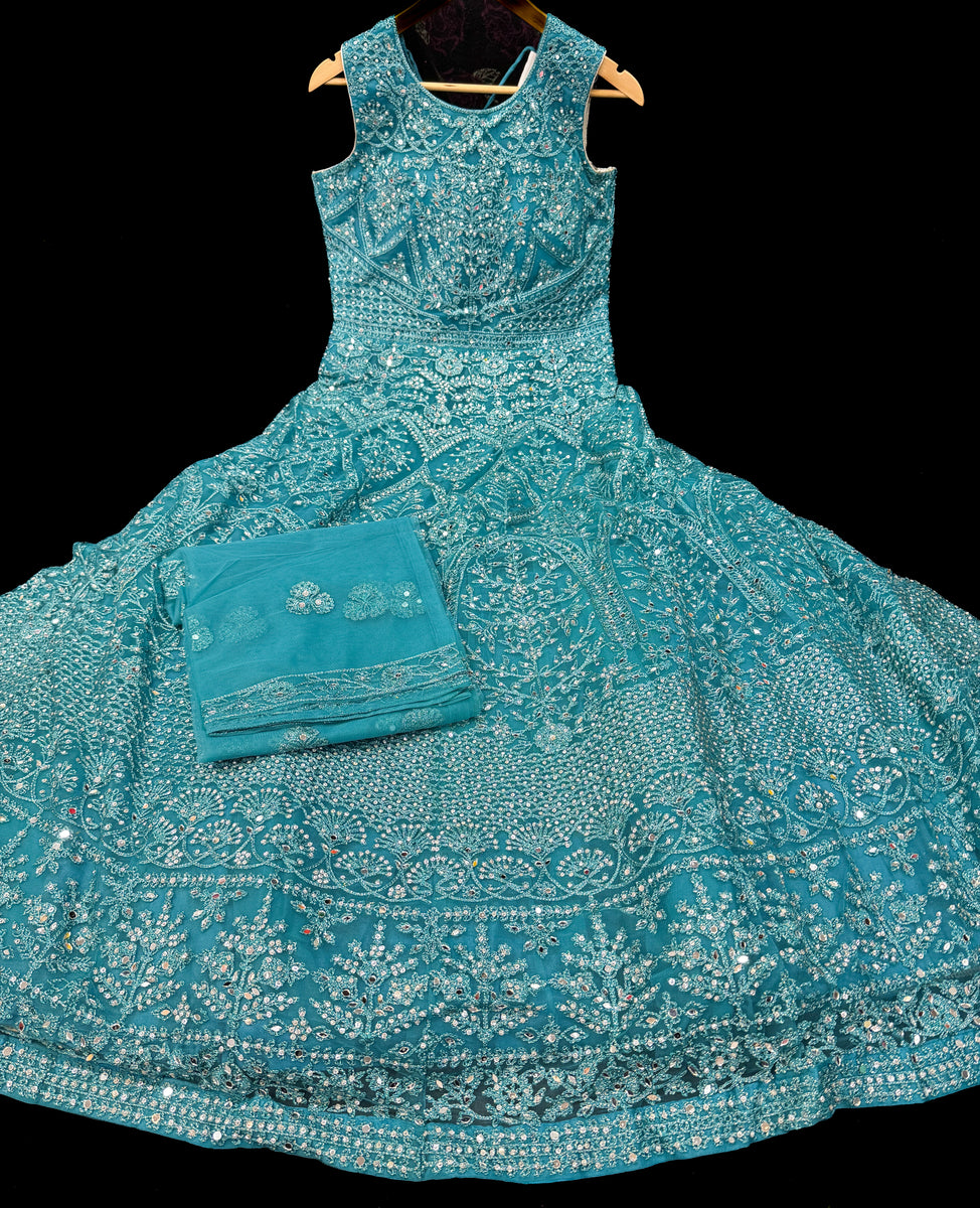 Netting Based heavy design stone work With embroidery Work at front an ...