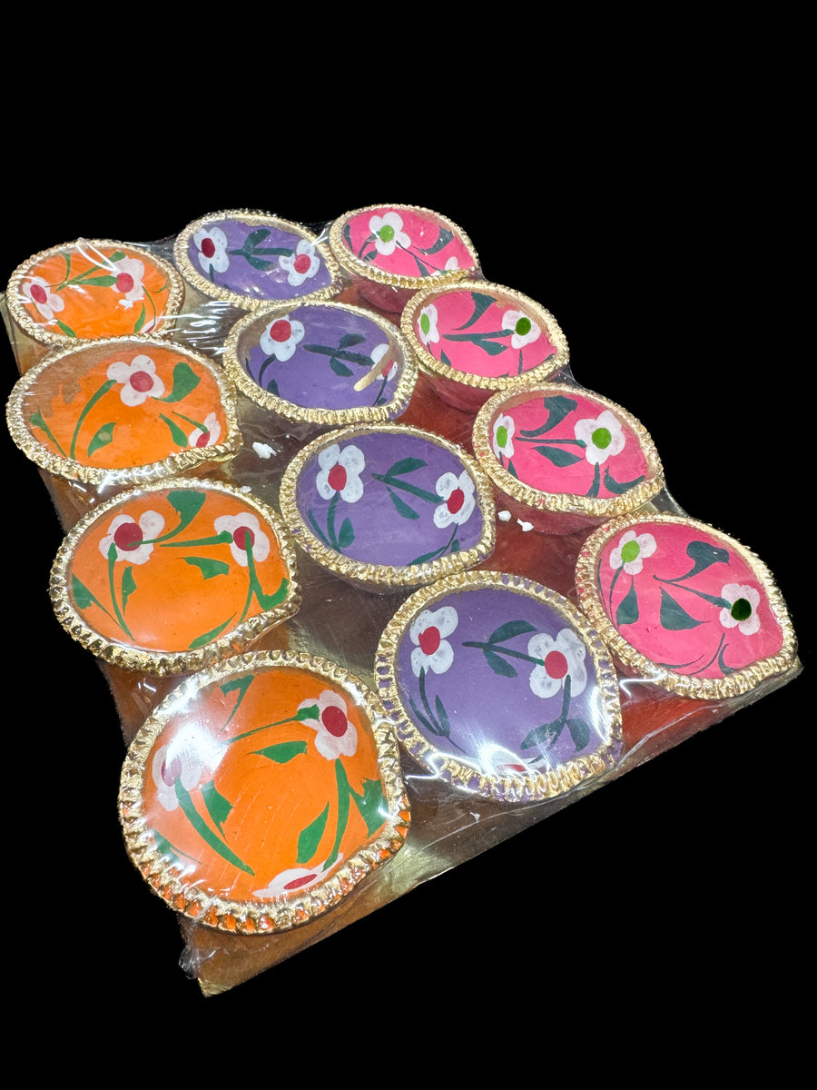 12 piece colour diya Natural Clay Traditional (Diwali Ke Diye) price p ...