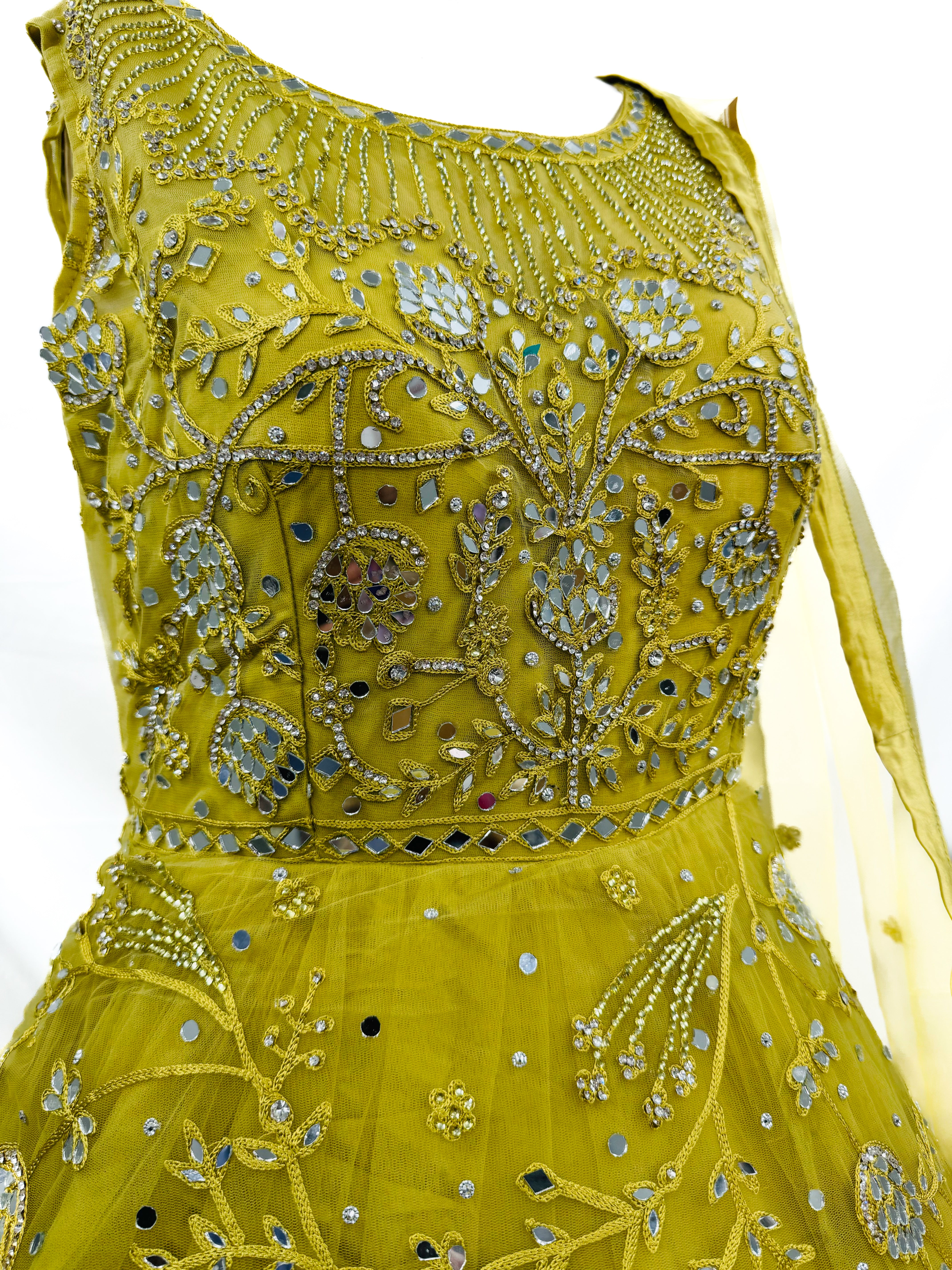 Netting Based Beautiful Mirror & Stone Work Designer Party Gown– Saheli ...
