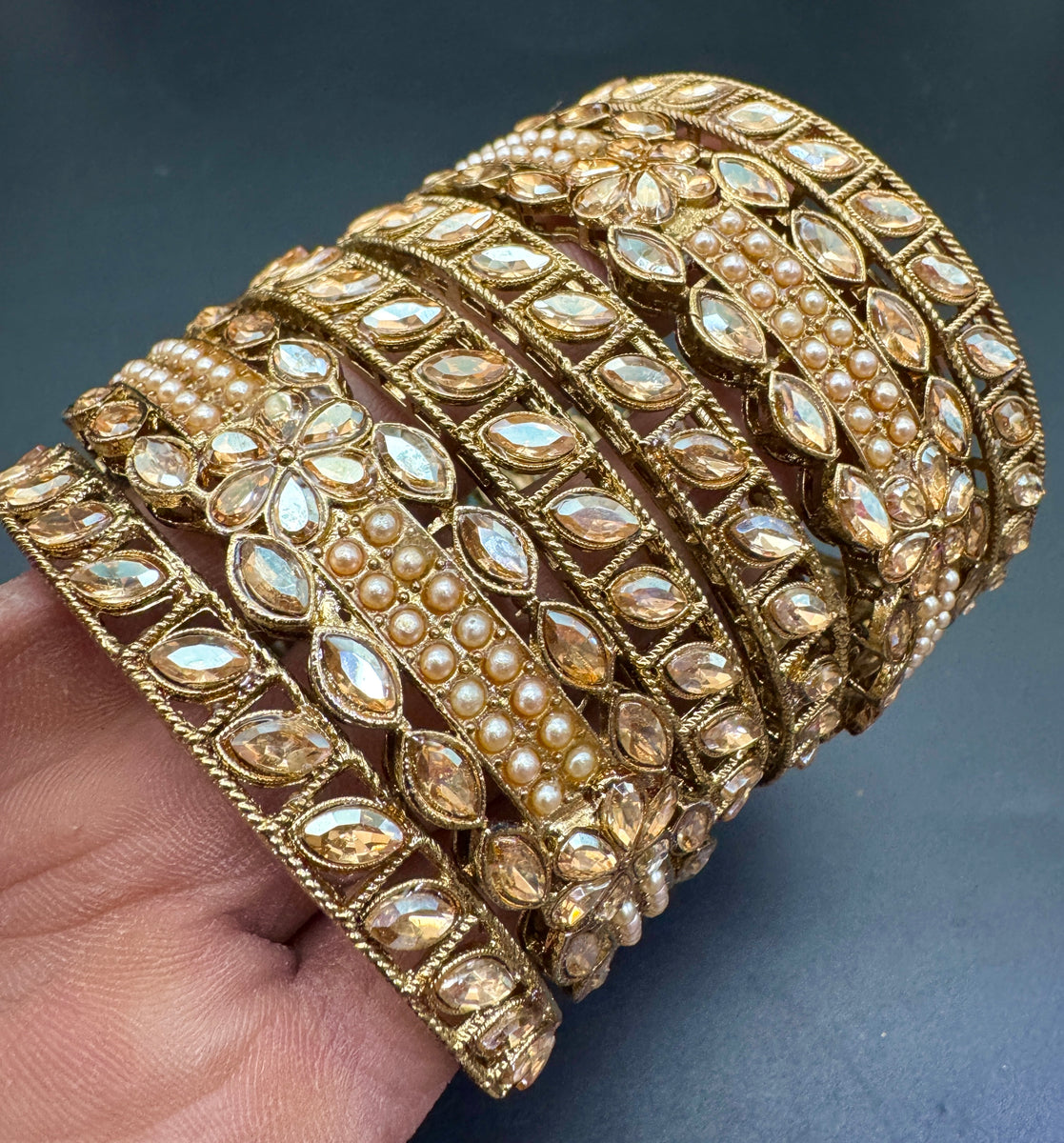 Stone Work Design Bangles Set (Price Per Set)– Saheli Ethnic Indian Wear