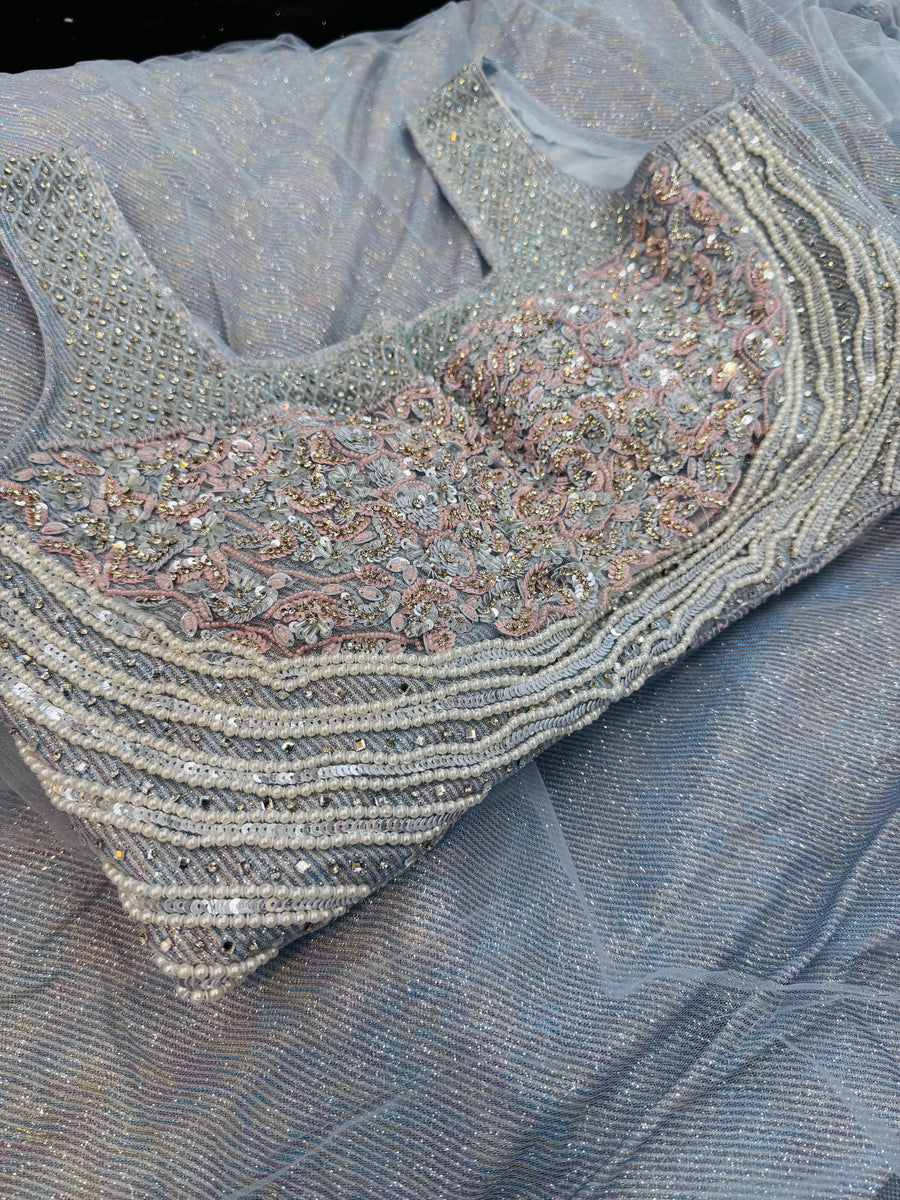 Beautiful hand work with heavy sequined & pearl work design shimmery n ...