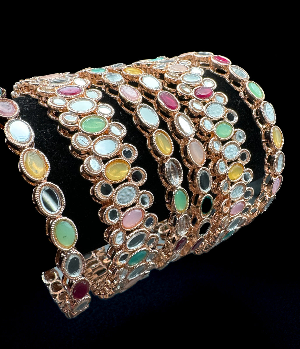 Mirror work rose gold color bangles set (price per pack)– Saheli Ethnic ...