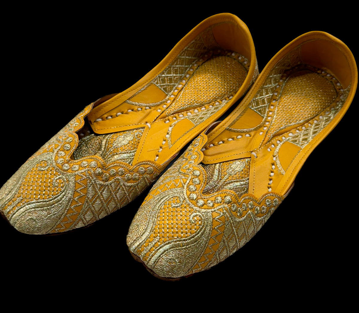 Mustard Color Pure leather very soft double cushioned based embroidery ...