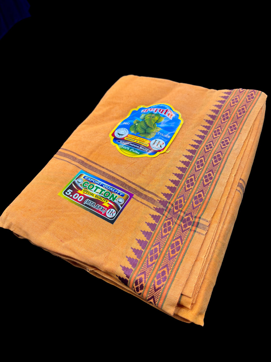 Kesari Colour cotton based apx 5 meter Dhoti– Saheli Ethnic Indian Wear