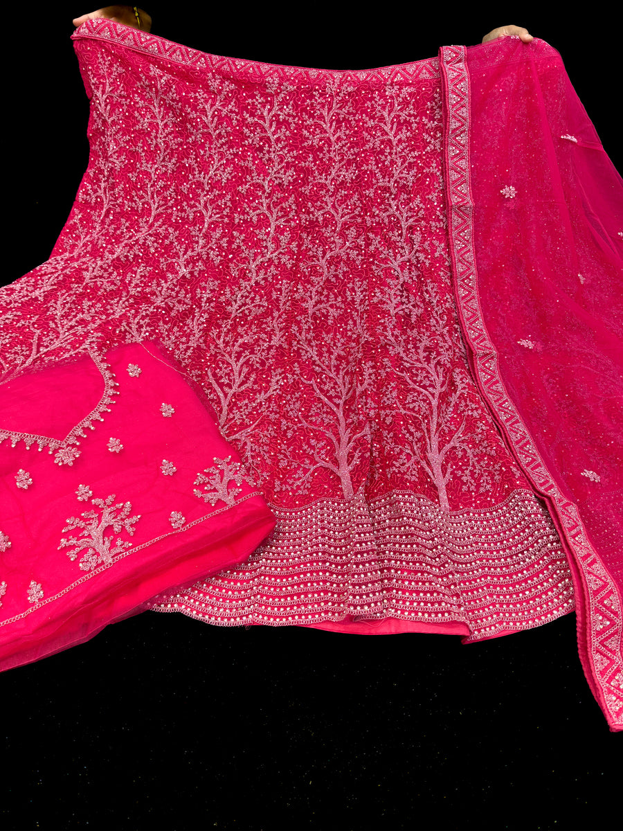 Dark Magenta color full of stones work with embroidery work all over h ...