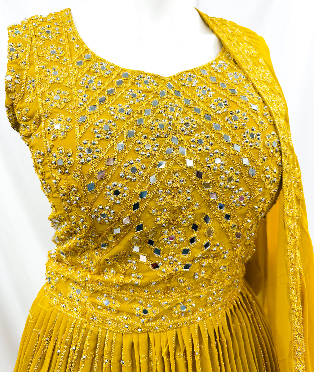 Georgette based embroidery work with mirror work neck design beautiful ...