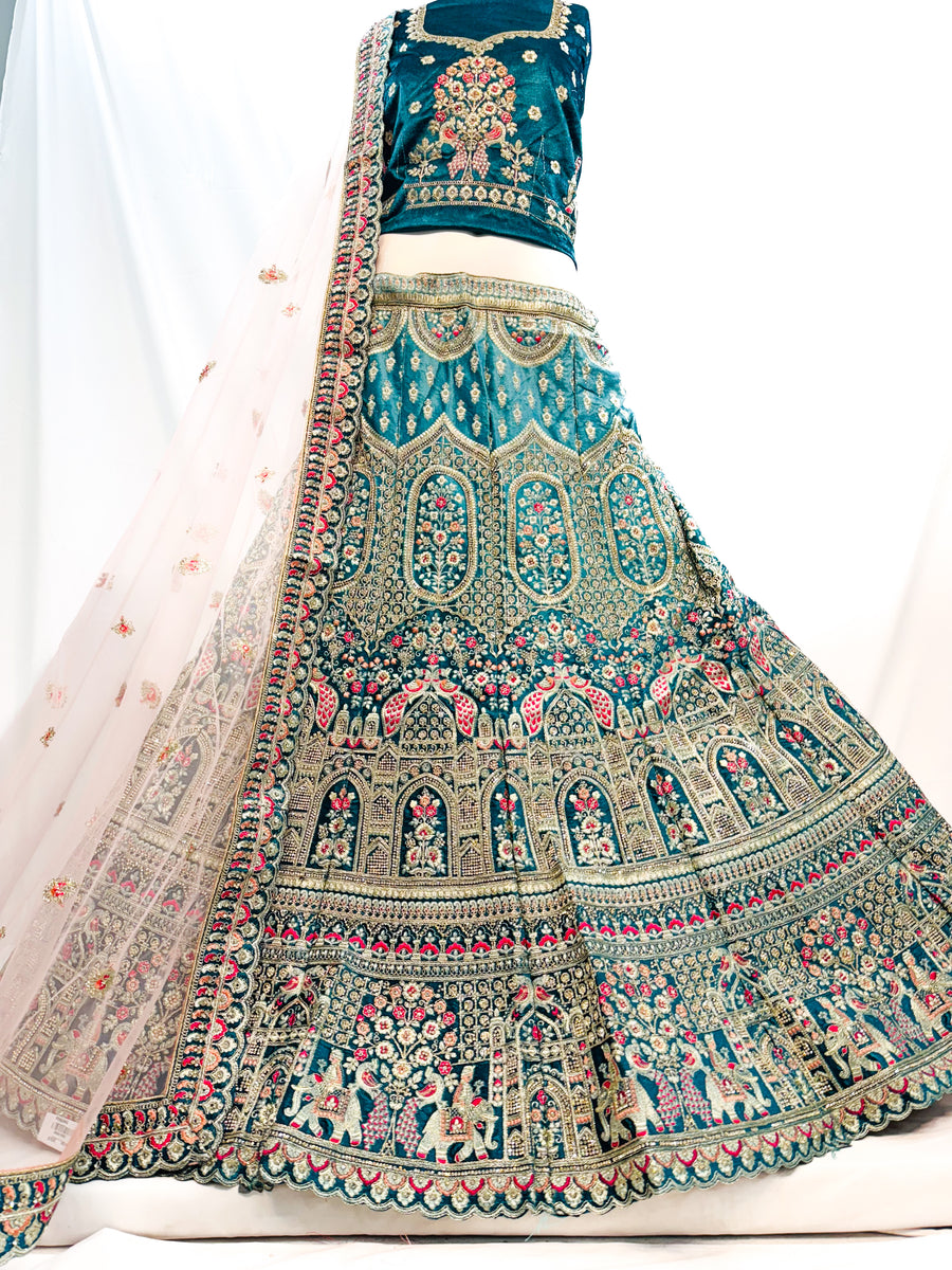 Peacock and Elephant design Velvet based hand work with stones work em ...