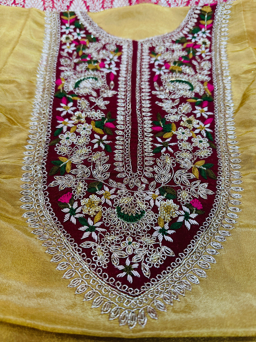 Pure tissue silk based beautiful neck design kameez with pure silk bot ...