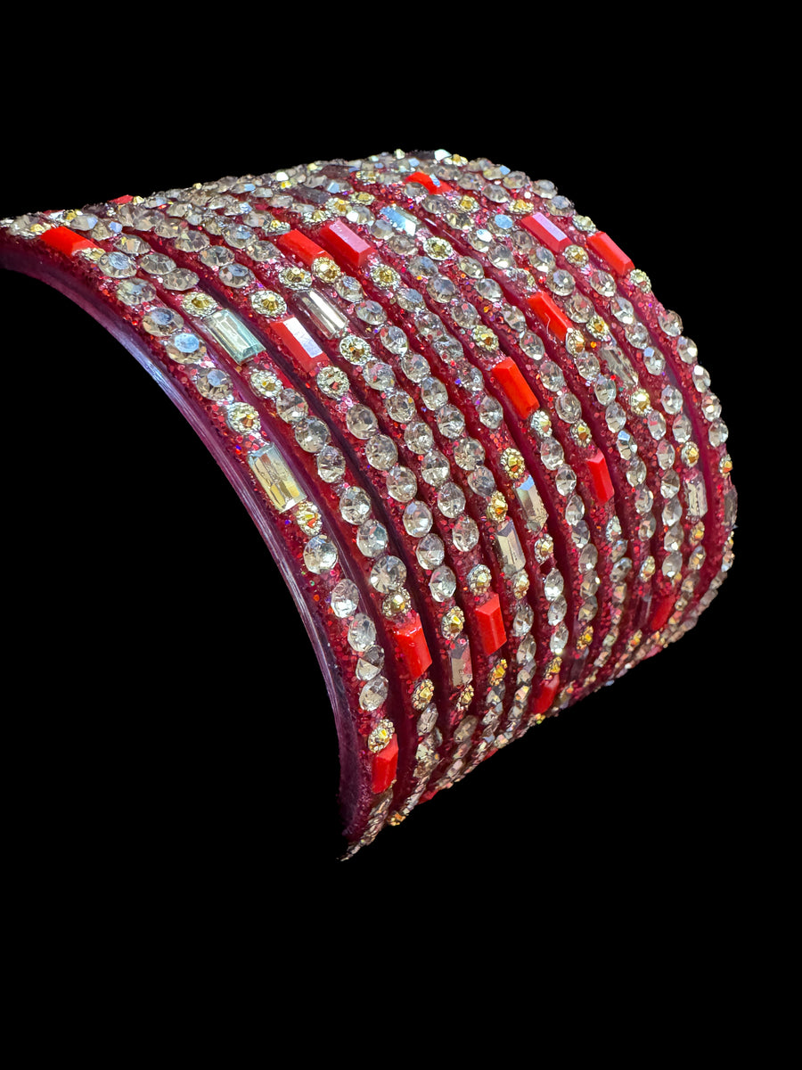 Red color with stone work beautiful Glass Bangles (1 Dozen in 1 pack ...