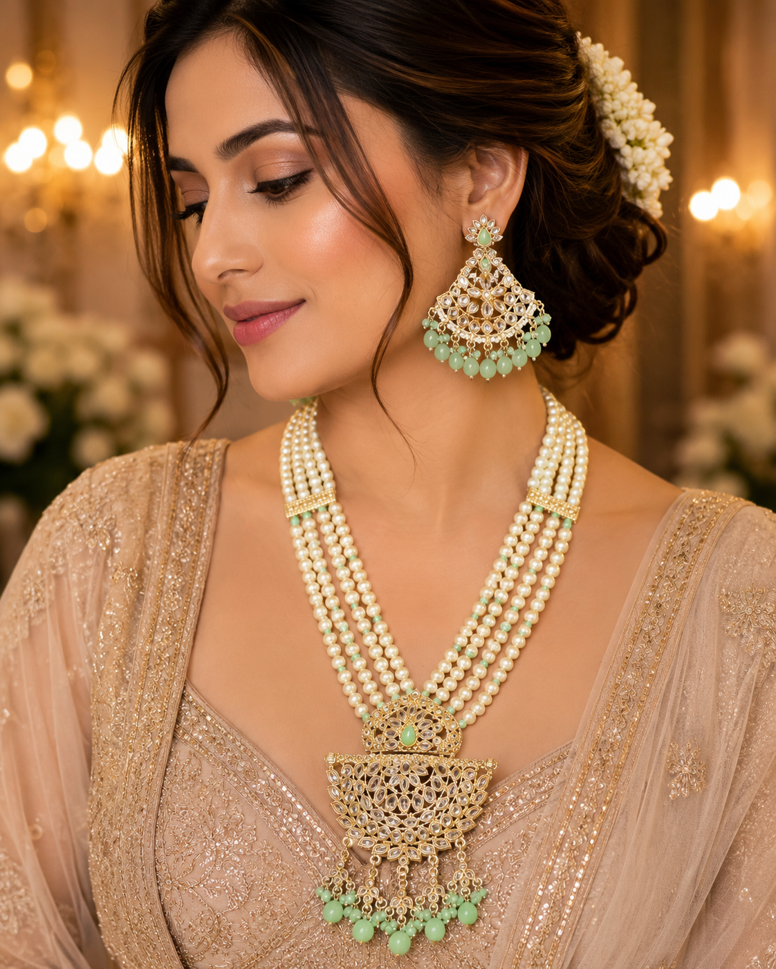 Pearls work with kundan stone beautiful Rani haar /long necklace set w ...