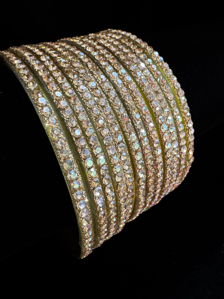 Golden color stone work beautiful Glass Bangles (1 Dozen in 1 pack ) P ...