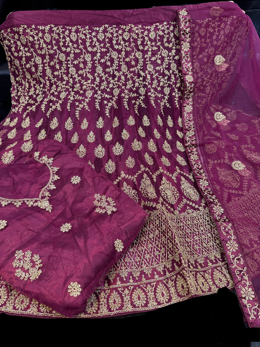 Wine Purple color Netting based full of sequined work multiflared beau ...