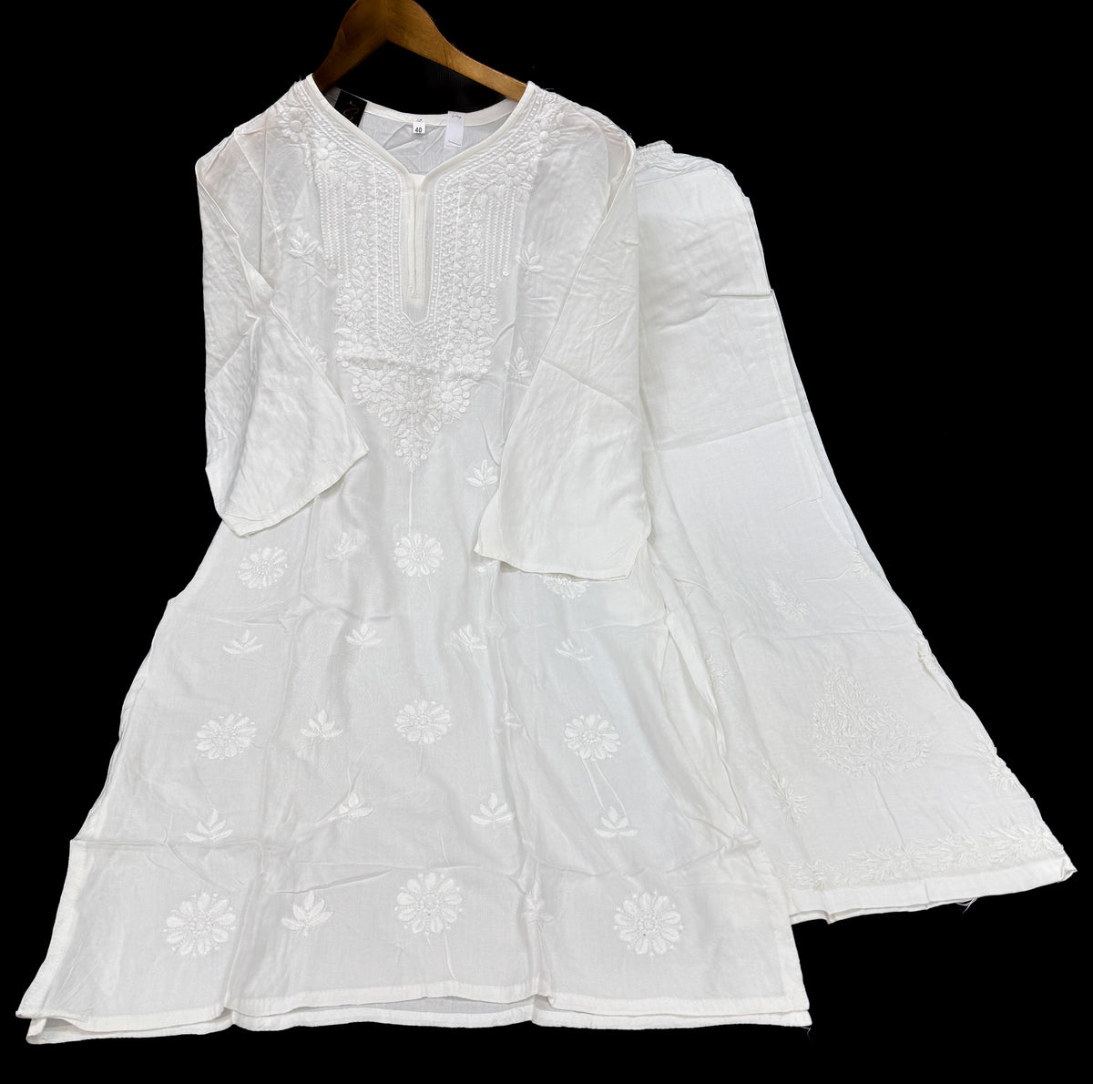 White color Very very soft Pure Rayon based lakhnavi work kurti with w ...