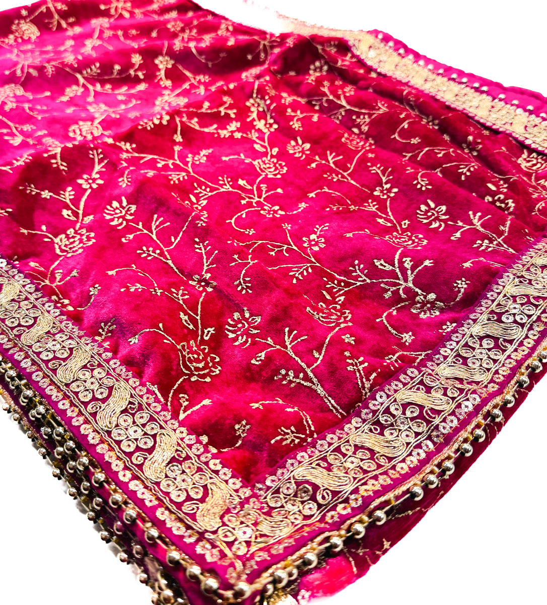Hot Pink colour velvet based golden print work Dulha Sherwani shawl ...