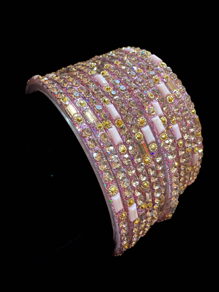 Lite Pink color with stone work beautiful Glass Bangles (1 Dozen in 1 ...