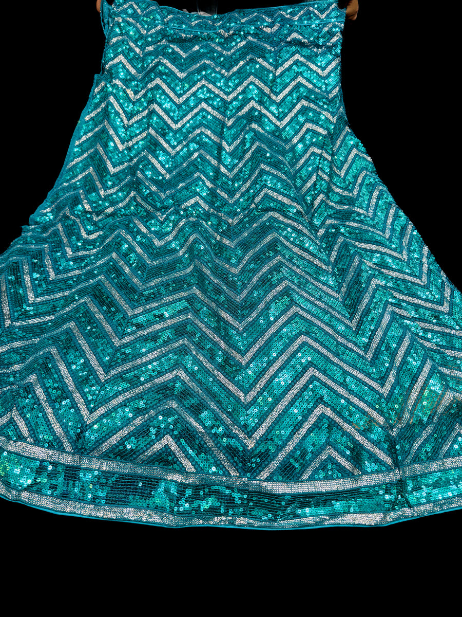 Teal color Netting based full of sequined work multiflared beautiful l ...