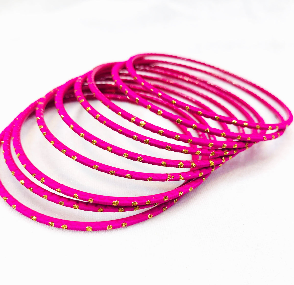 hot pink Colour golden dotted Metal Bangles (2 Dozen) 2.10 Size– Saheli ...