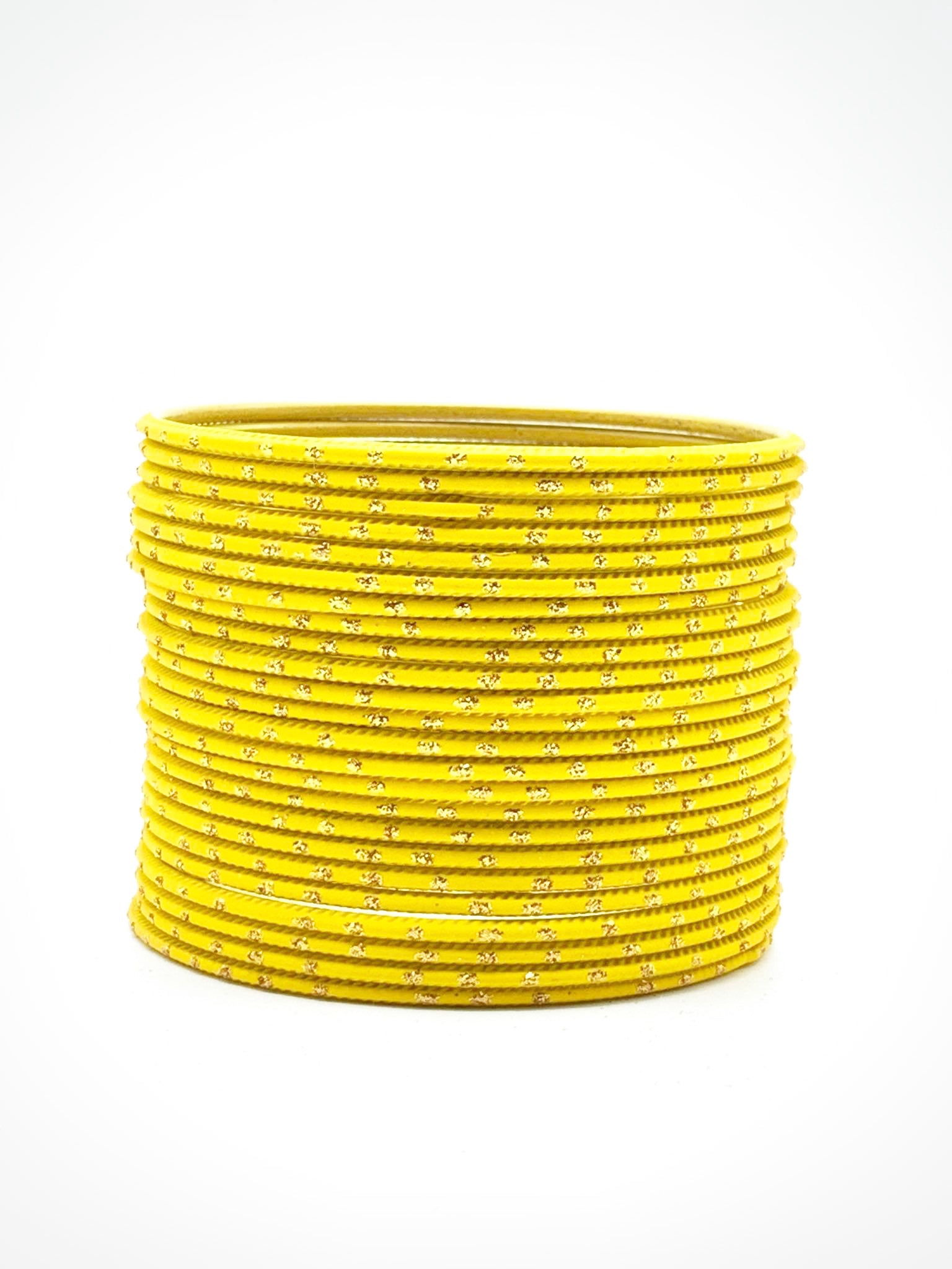 Yellow colour mat look golden dotted metal bangles 2 dozen in 1 Set ...