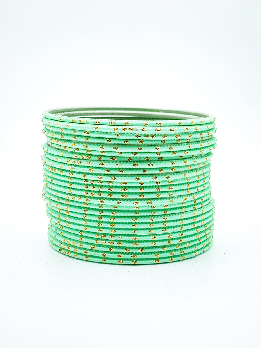 Sea Foam colour mat look golden dotted metal bangles 2 dozen in 1 Set ...
