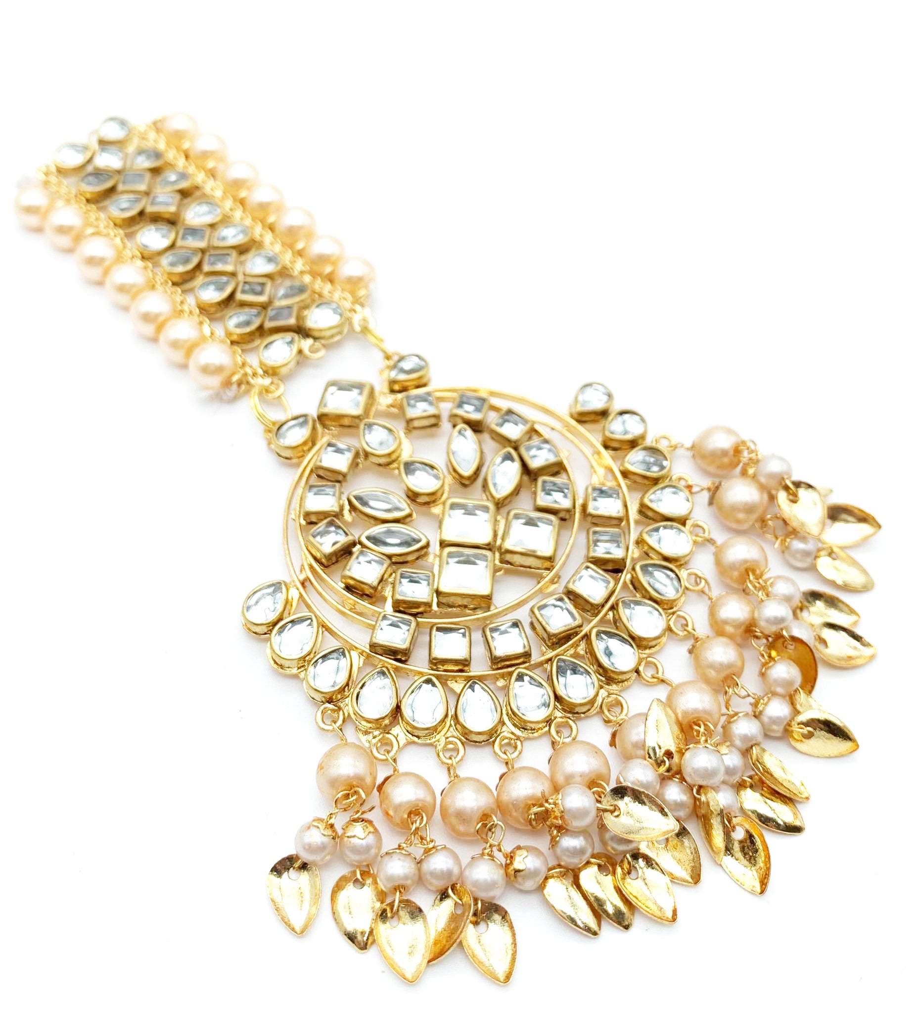 Golden pearls & stone Pipal patti Punjabi Tikka– Saheli Ethnic Indian Wear