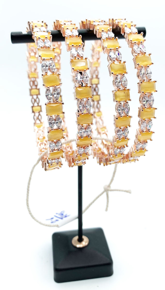 Yellow and silver shiny crystal American Diamond Kade(4 kade)– Saheli ...