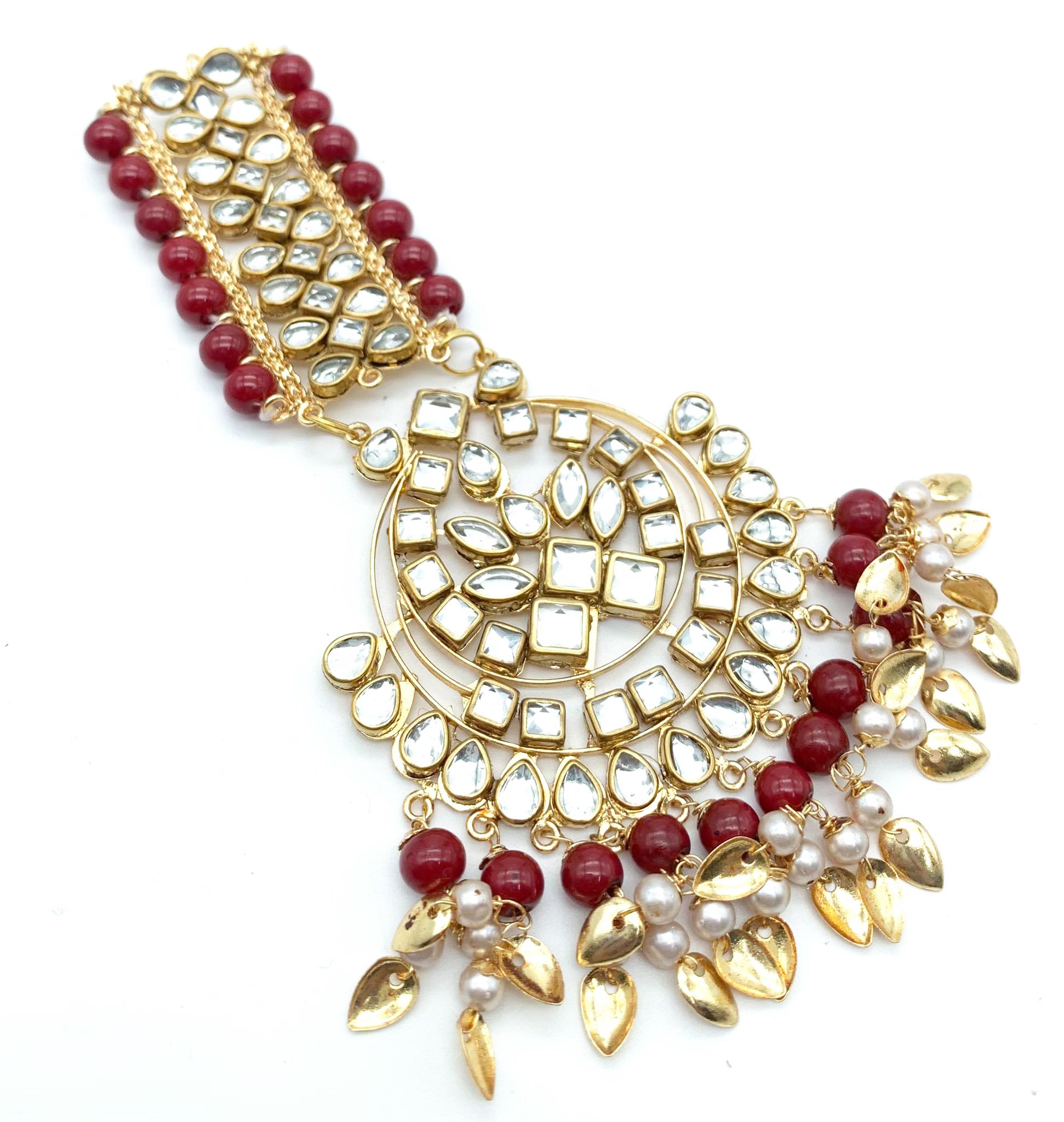 dark Maroon pearls & stone Pipal patti Punjabi Tikka– Saheli Ethnic ...