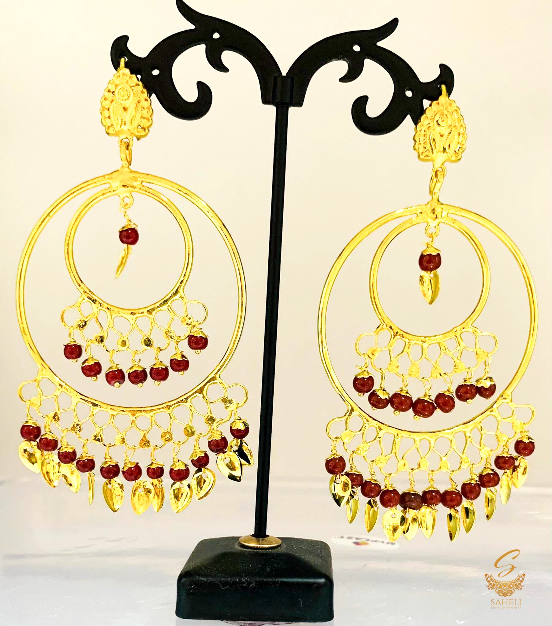 Maroon pearls with pippal patti punjabi balian– Saheli Ethnic Indian Wear