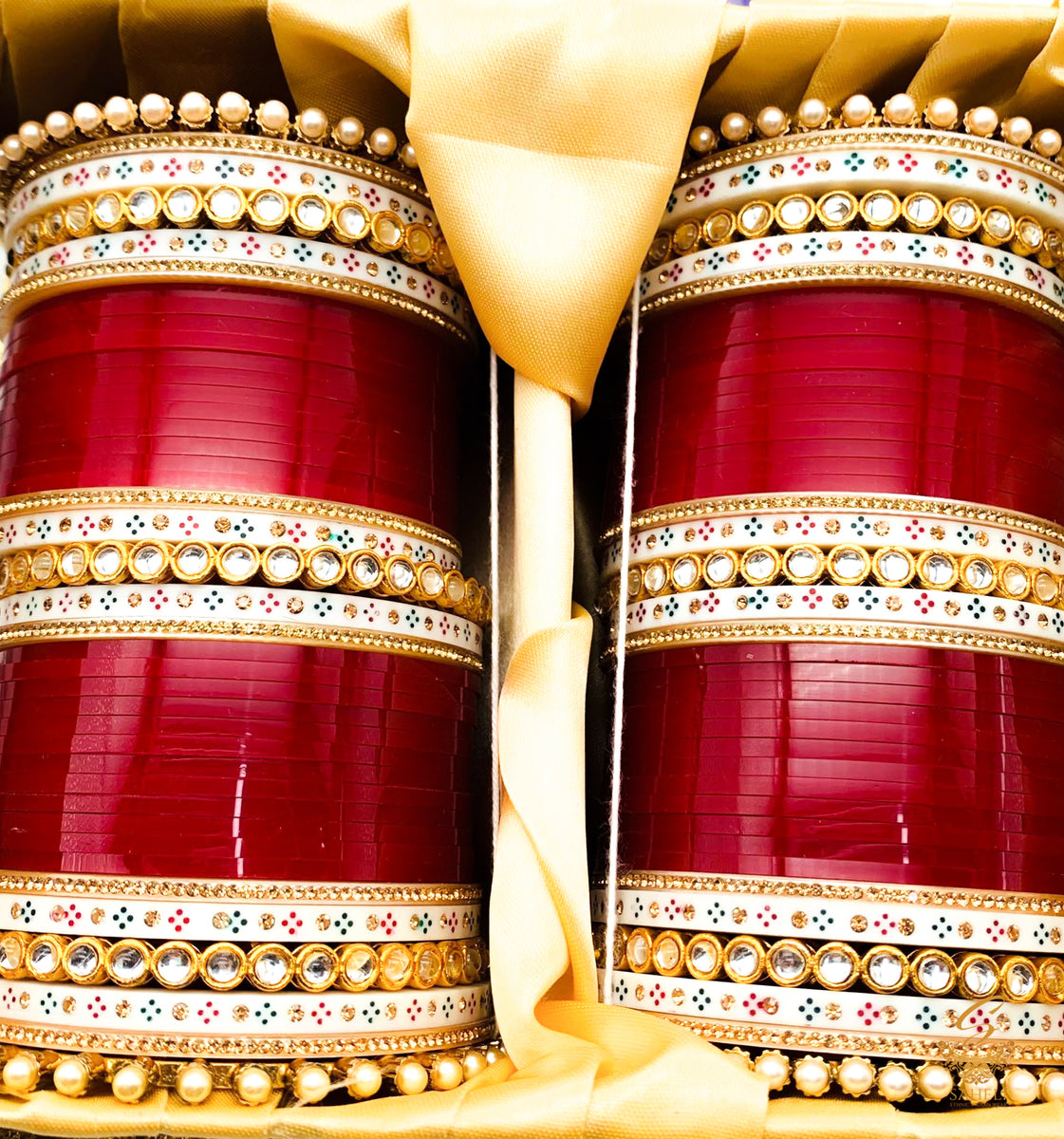 Beautiful Cherry Red Colour Kundan Kade Dotted Bridal Churra– Saheli ...