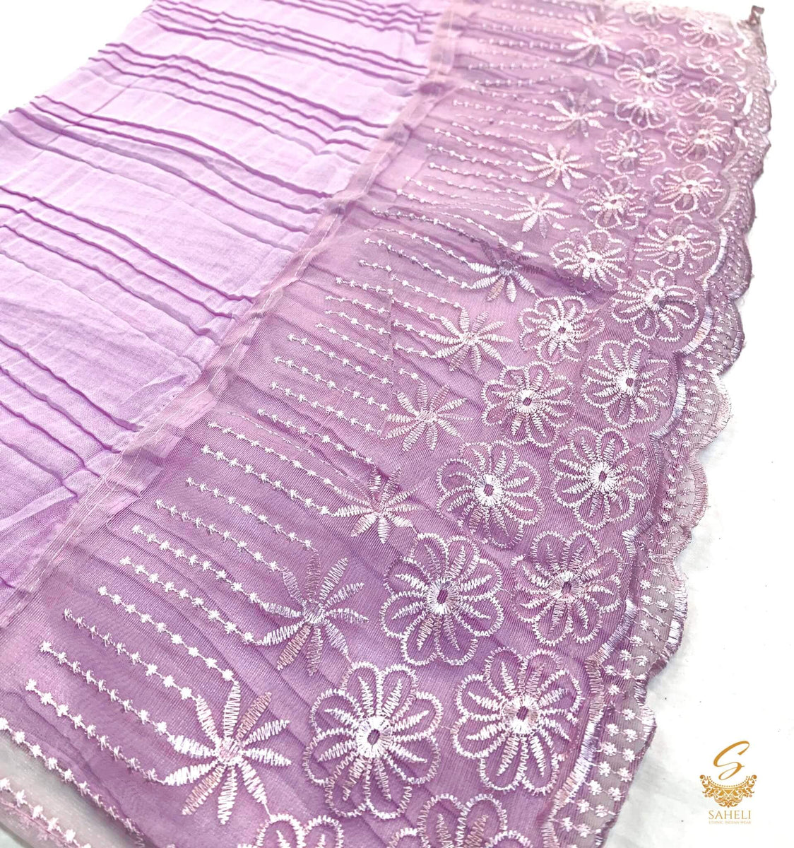 Lavender colour linen based beautiful embroidered work netting design ...