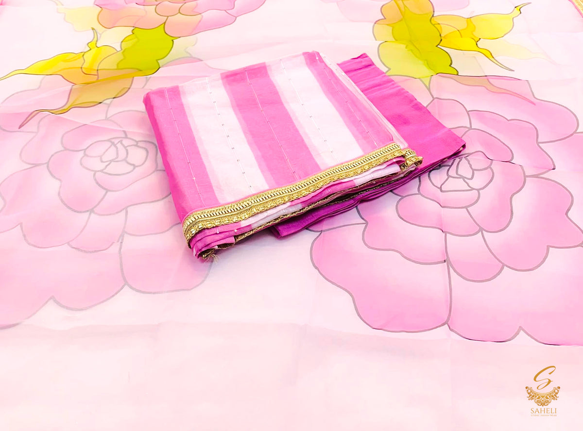 Baby Pink colour pure organza silk kameez & Printed dupatta with tassa ...