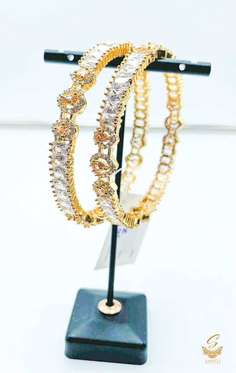 Golden and Silver beautiful designed American Diamond Kade Set– Saheli ...