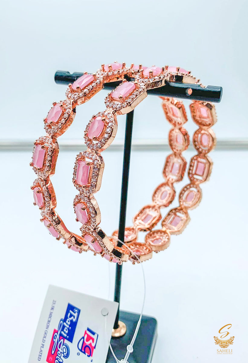 Rosegold and Pastel Pink stone American Diamond Kade Set– Saheli Ethnic ...