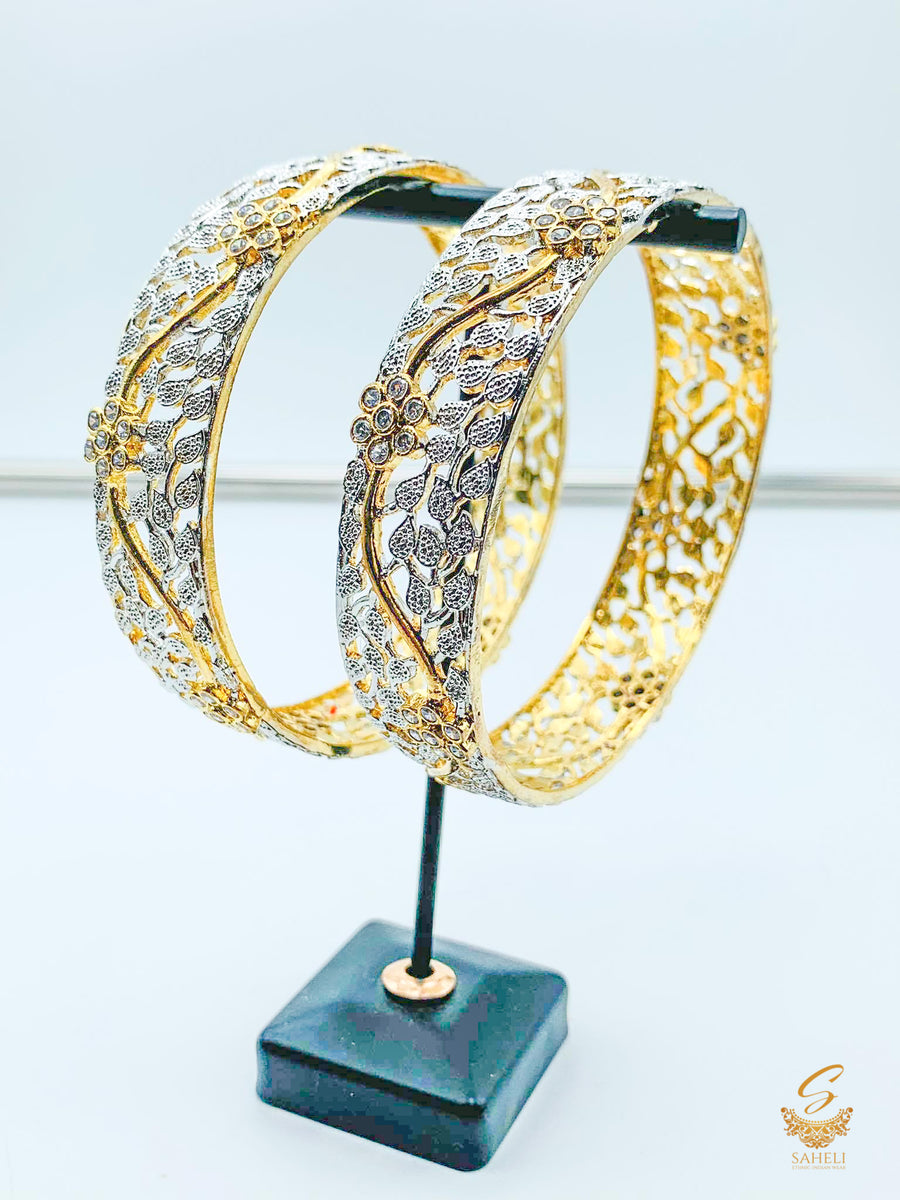 Golden and Silver stone American Diamond Kade Set– Saheli Ethnic Indian ...