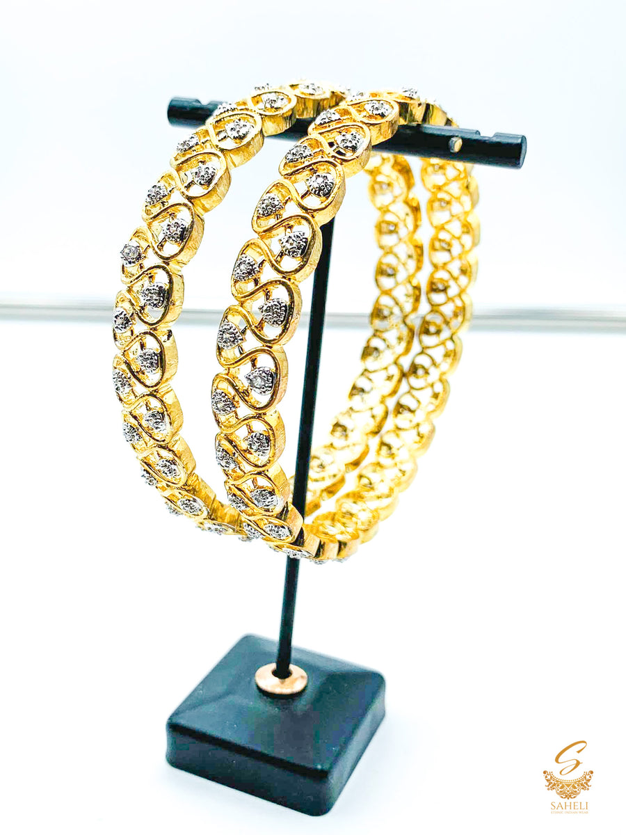 Golden and Silver stone American Diamond Kade Set– Saheli Ethnic Indian ...