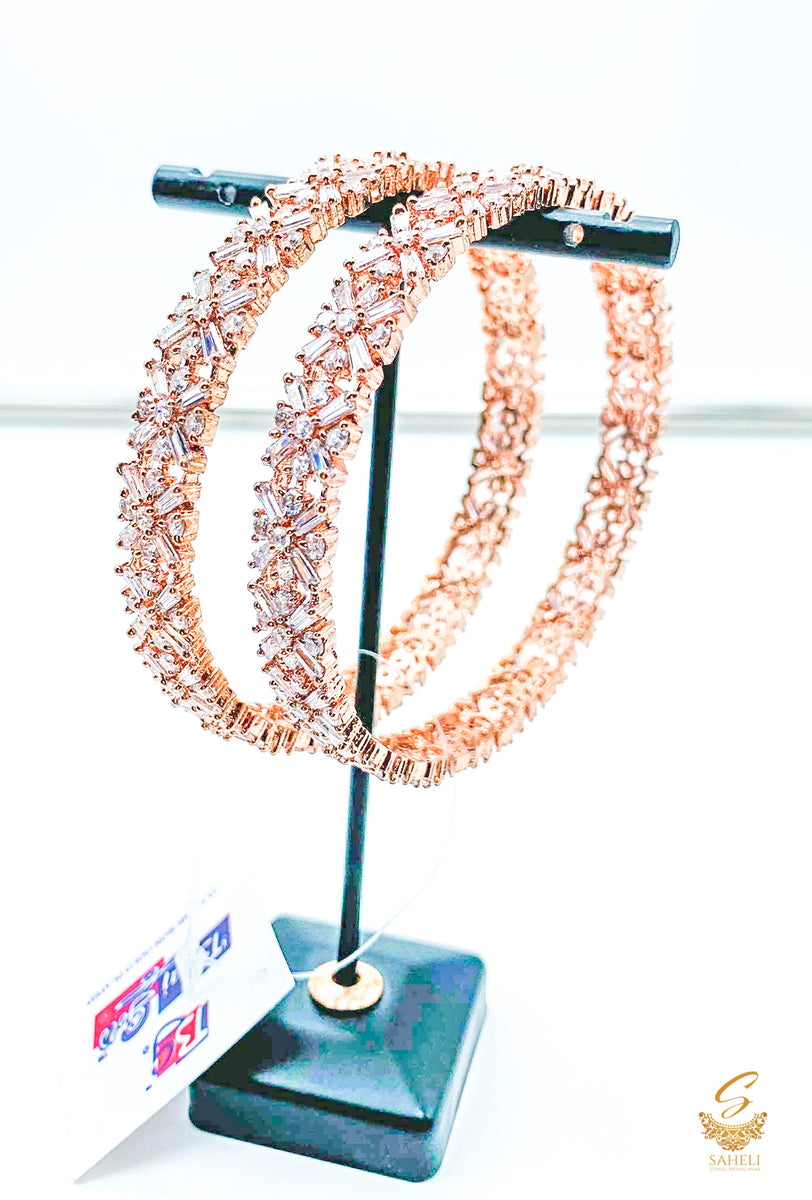 Rosegold stone American Diamond Kade Set– Saheli Ethnic Indian Wear