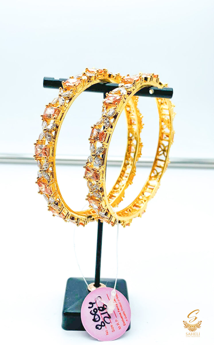 Golden and Silver stone American Diamond Kade Set– Saheli Ethnic Indian ...